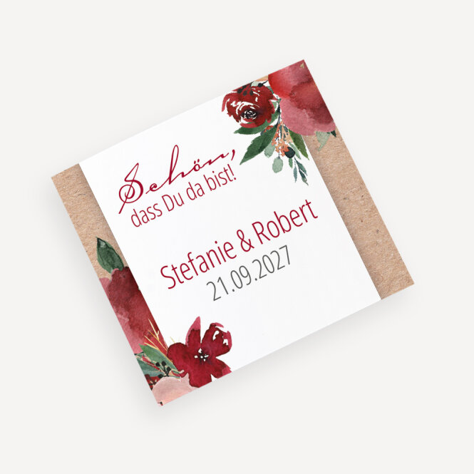 Banderole Mini Schokolade "Vintage rote Blumen" - kaufen
