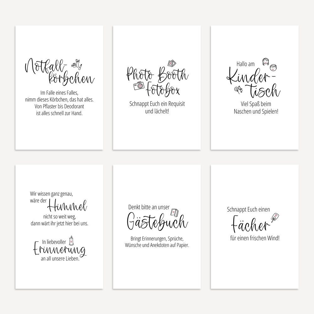 Schilder Set Hochzeit "Handlettering Style" - bestellen