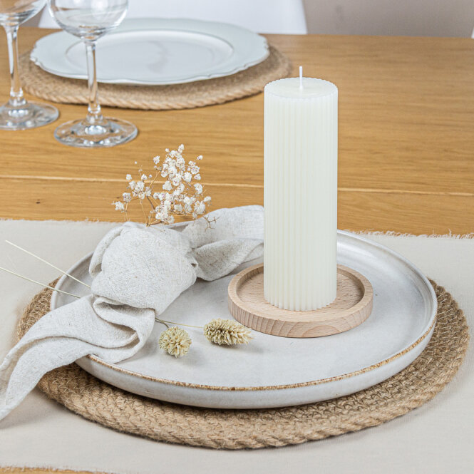 Stumpenkerze mit Rillen salbeigrün 15 cm | bestellen