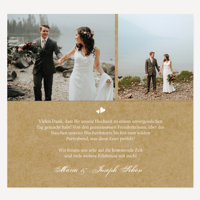 Dankeskarte Hochzeit Klappkarte lang "mit Herz weiß"